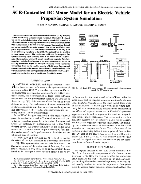 Pdf Scr Controlled Dc Motor Model For An Electric Vehicle Propulsion