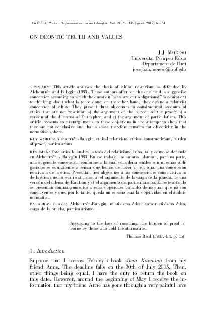 (PDF) On Deontic Truth and Values