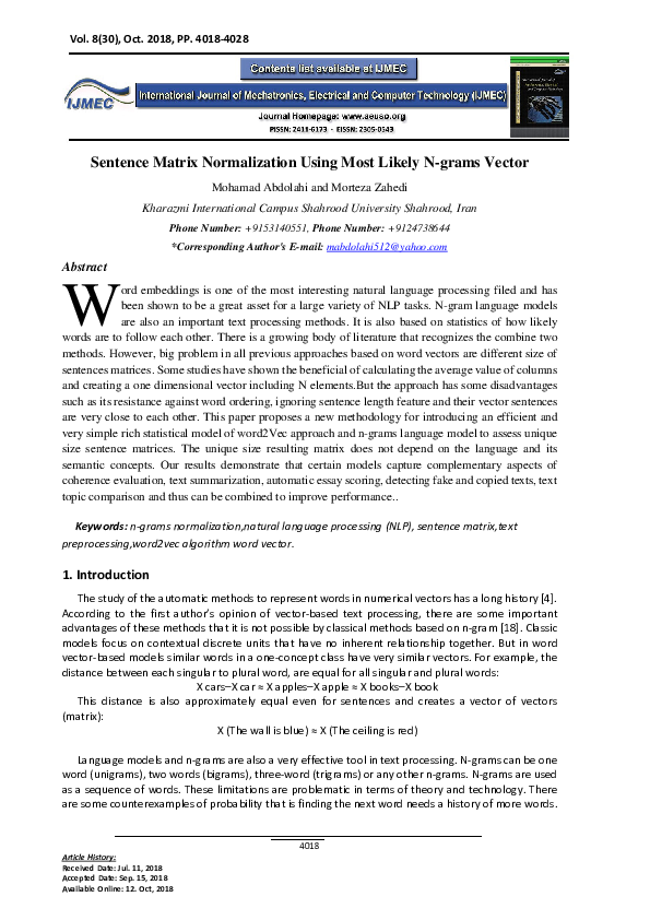 (PDF) Sentence matrix normalization using most likely n-grams vector