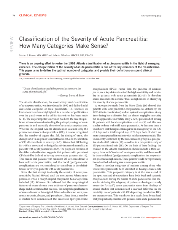 (PDF) Classification of the Severity of Acute Pancreatitis