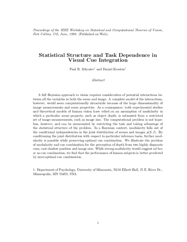 (PDF) Statistical structure and task dependence in visual cue integration
