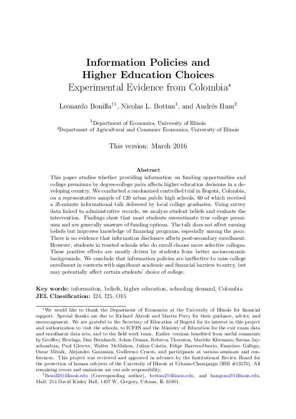 (PDF) The Role of Information on Studentss Career Choice and School ...