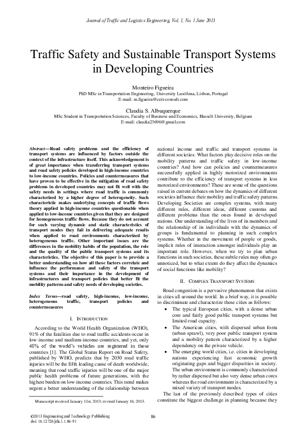 (PDF) Traffic Safety and Sustainable Transport Systems in Developing ...
