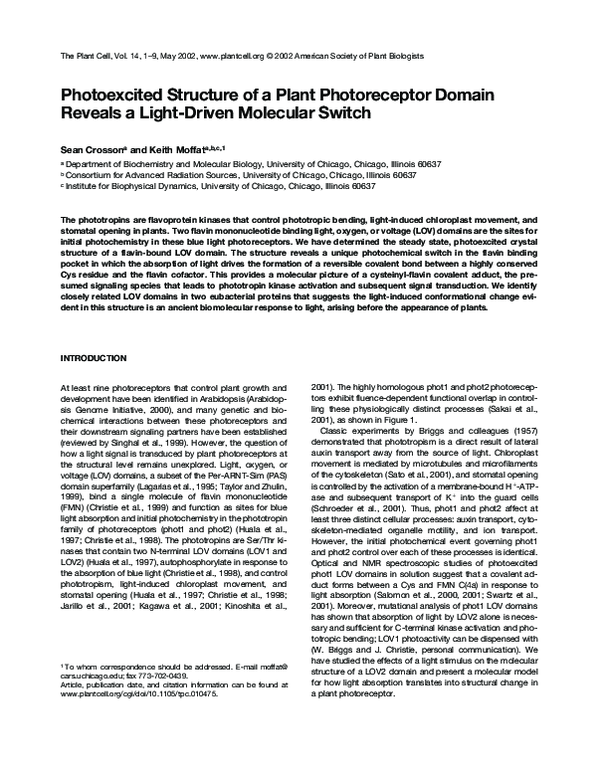 (PDF) Photoexcited Structure of a Plant Photoreceptor Domain Reveals a Light-Driven Molecular Switch