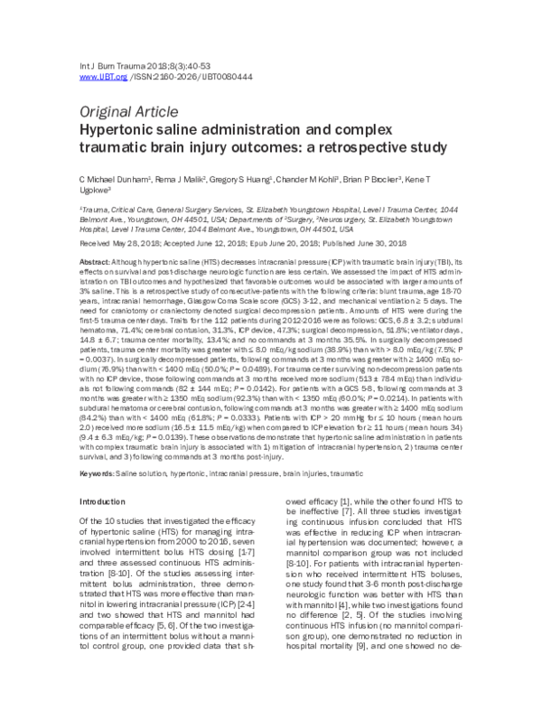 (PDF) Hypertonic saline administration and complex traumatic brain ...