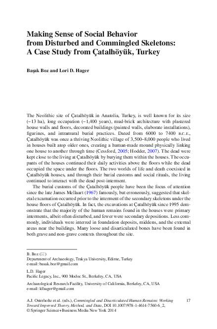 Making Sense of Social Behavior from Disturbed and Commingled Skeletons: A Case Study from ...