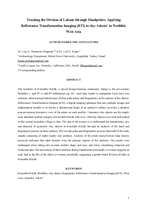 (PDF) Tracking the division of labour through handprints: Applying ...