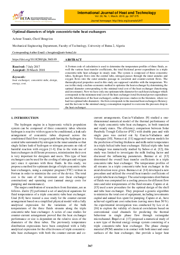 (PDF) Optimal diameters of triple concentric-tube heat exchangers