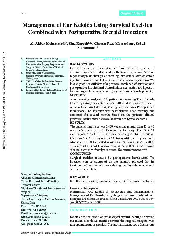 (PDF) Management of Ear Keloids Using Surgical Excision Combined with ...