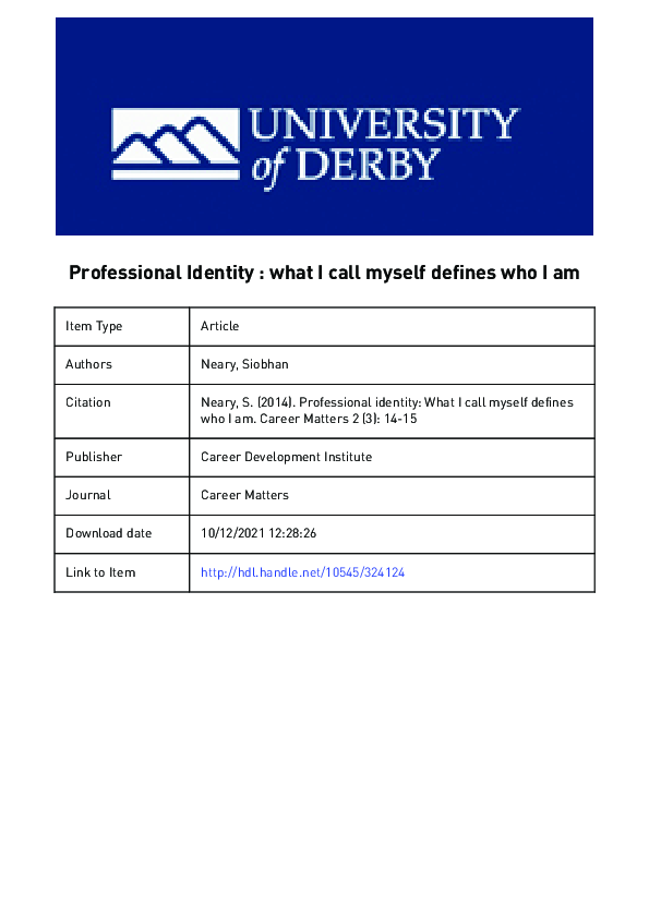 (PDF) Professional Identity: what I call myself defines who I am