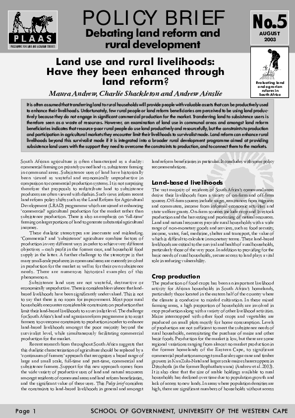 (PDF) Land use and rural livelihoods: Have they been enhanced through ...