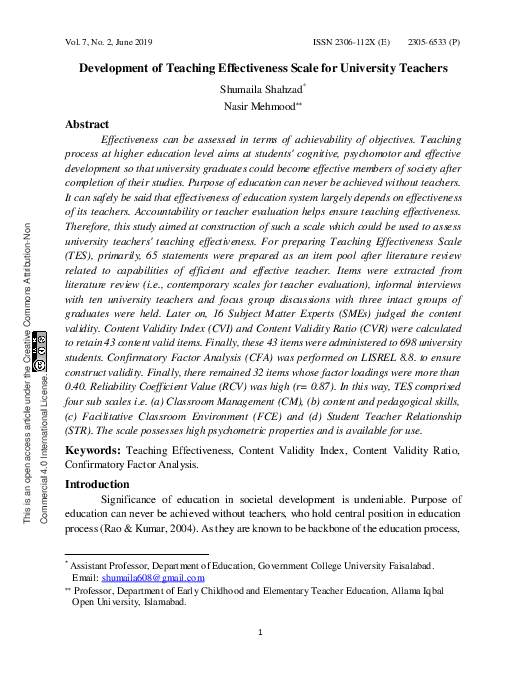 (PDF) Development of Teaching Effectiveness Scale for University Teachers