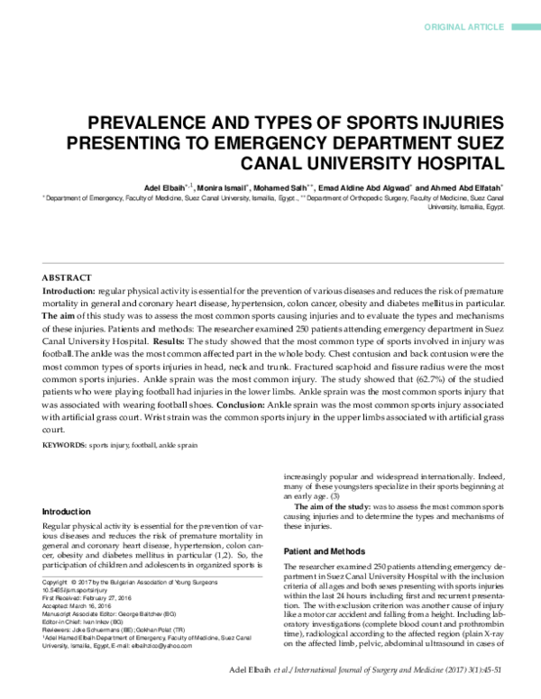 (PDF) Prevalence and Types of Sports Injuries