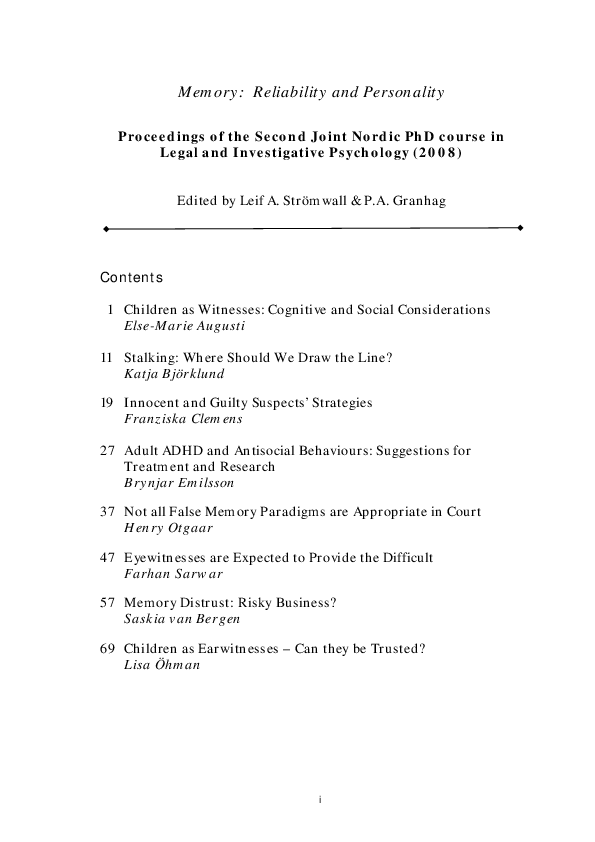 (PDF) Memory: Reliability and Personality