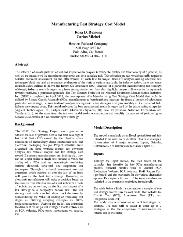 (PDF) Manufacturing Test Strategy Cost Model