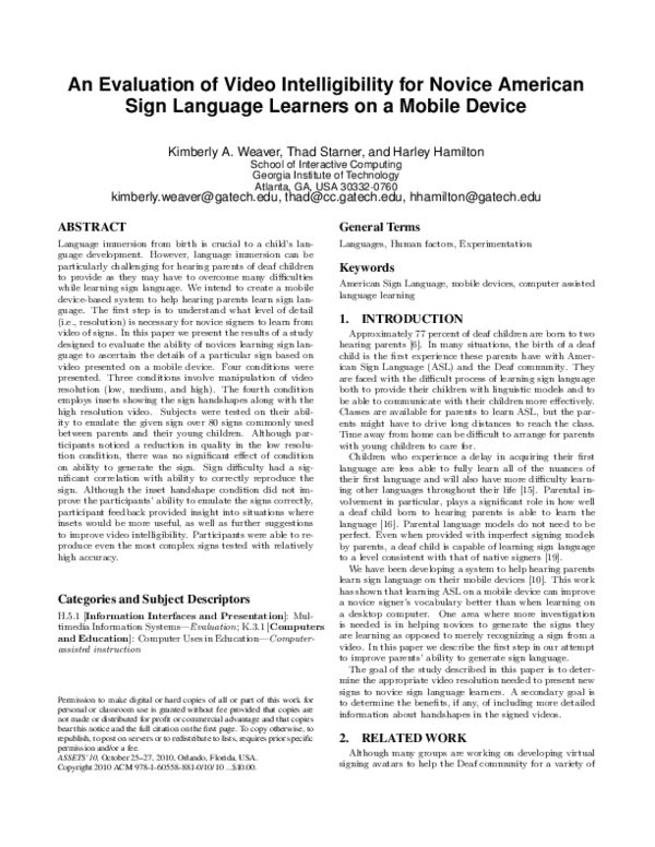 (PDF) An evaluation of video intelligibility for novice american sign ...