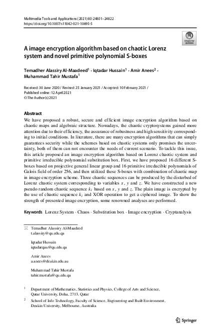 (PDF) A image encryption algorithm based on chaotic Lorenz system and novel primitive polynomial ...