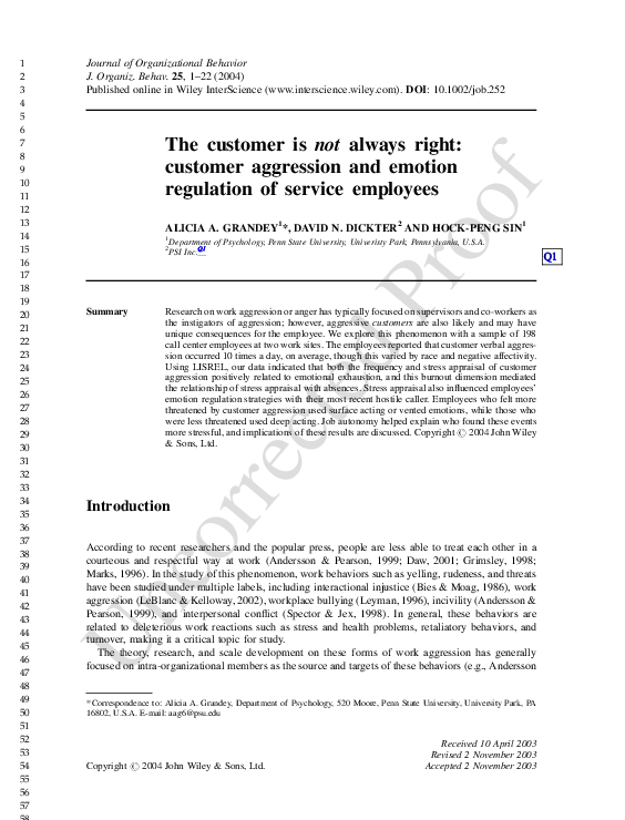 (PDF) The customer isnot always right: customer aggression and emotion ...