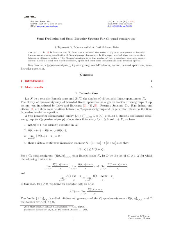 (PDF) Spectra of Co-Quasi-Semigroups and Generators