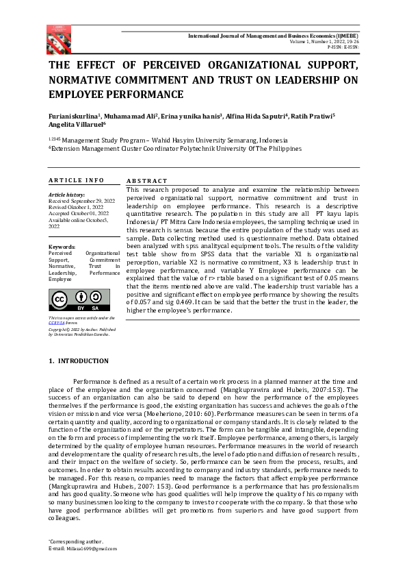(PDF) The Effect of Perceived Organizational Support, Normative Commitment and Trust on ...