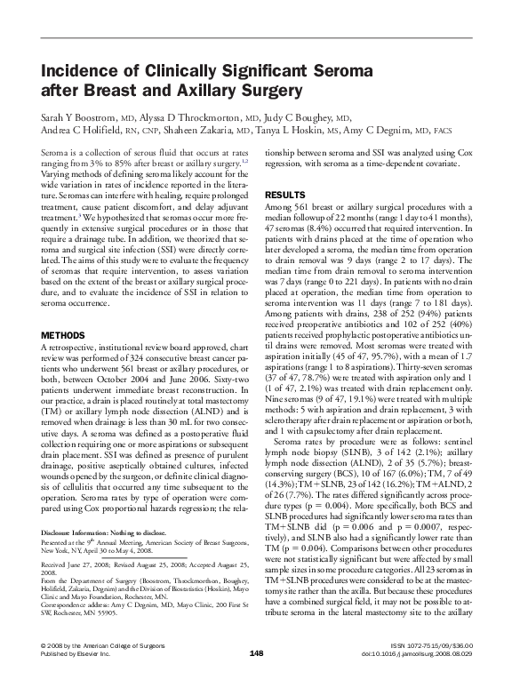 (PDF) Incidence of Clinically Significant Seroma after Breast and ...