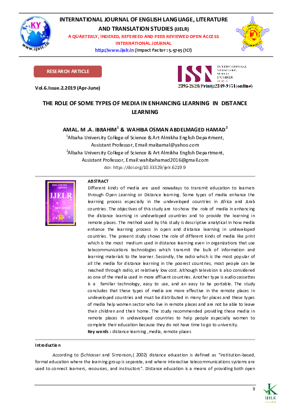 (PDF) THE ROLE OF SOME TYPES OF MEDIA IN ENHANCING LEARNING IN DISTANCE ...