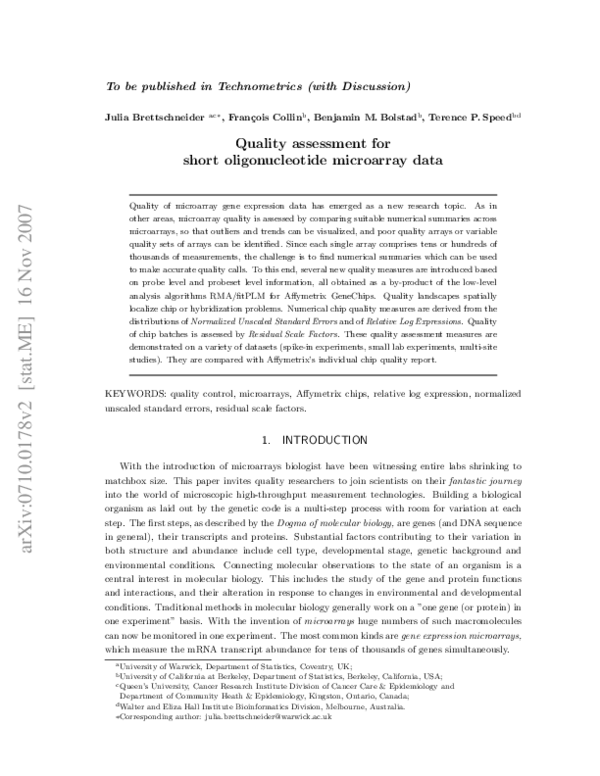 (PDF) Quality Assessment for Short Oligonucleotide Microarray Data