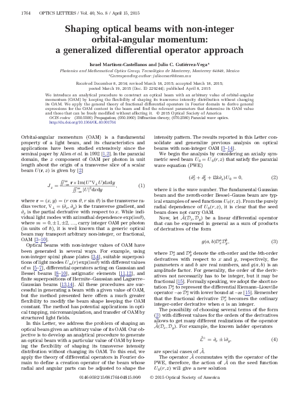 (PDF) Shaping optical beams with non-integer orbital-angular momentum: a generalized ...