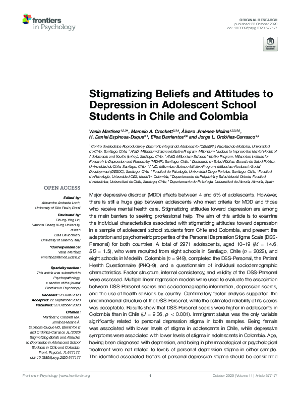 (PDF) Stigmatizing Beliefs and Attitudes to Depression in Adolescent ...