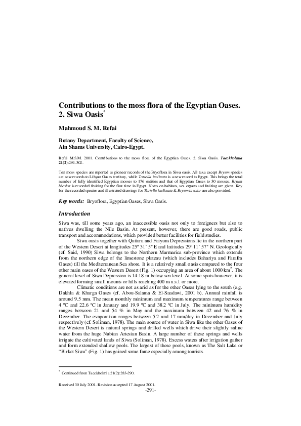 (PDF) Contributions to the moss flora of the Egyptian Oases. 2. Siwa Oasis