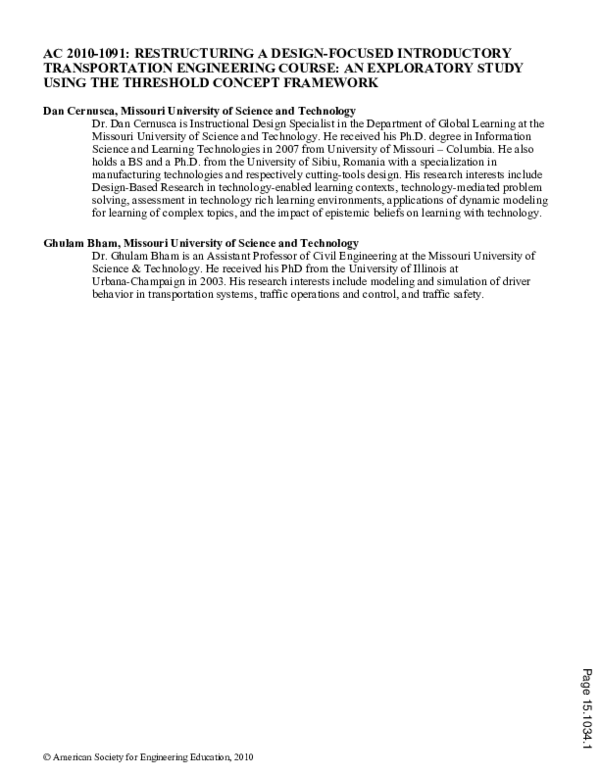 (PDF) Restructuring A Design Focused Introductory Transportation ...