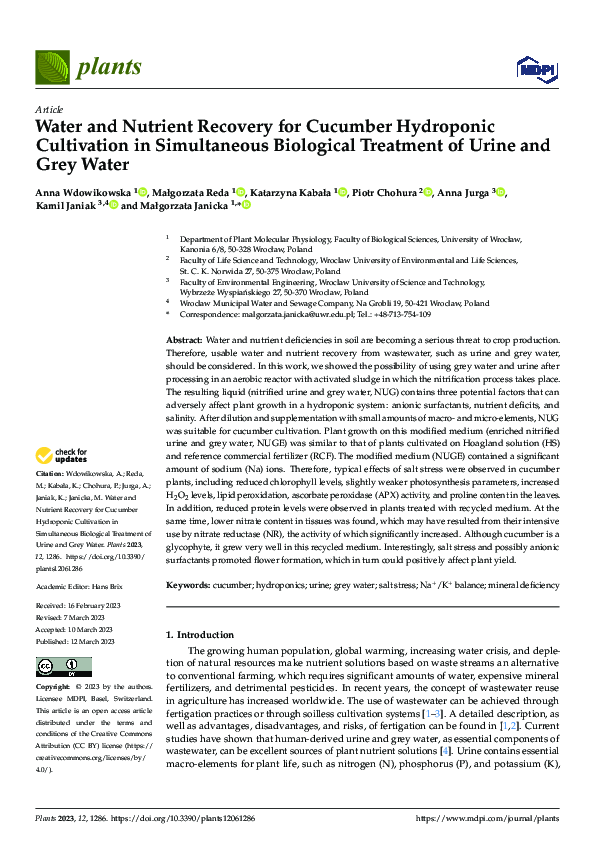 (PDF) Water and Nutrient Recovery for Cucumber Hydroponic Cultivation ...