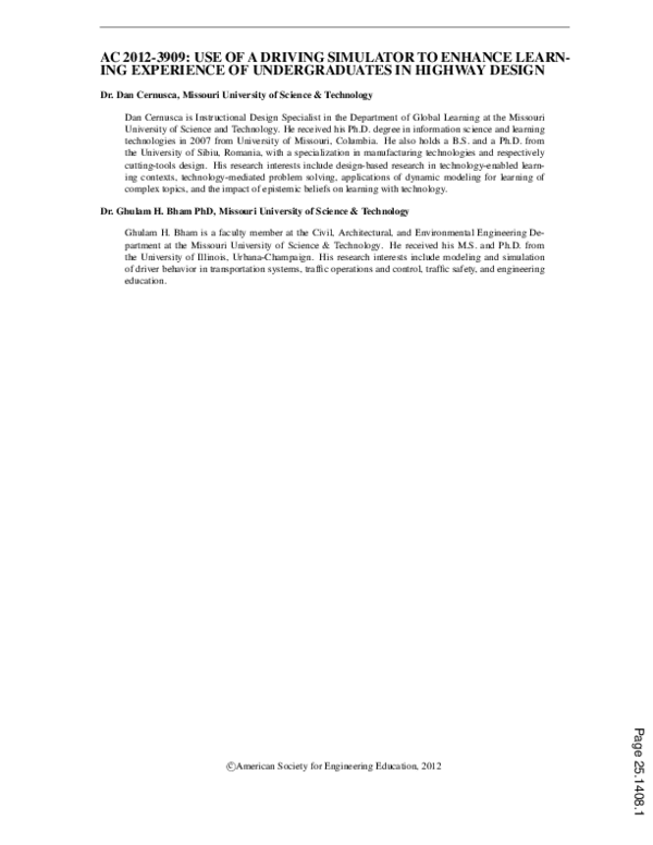 (PDF) Use of a Driving Simulator to Enhance Learning Experience of ...