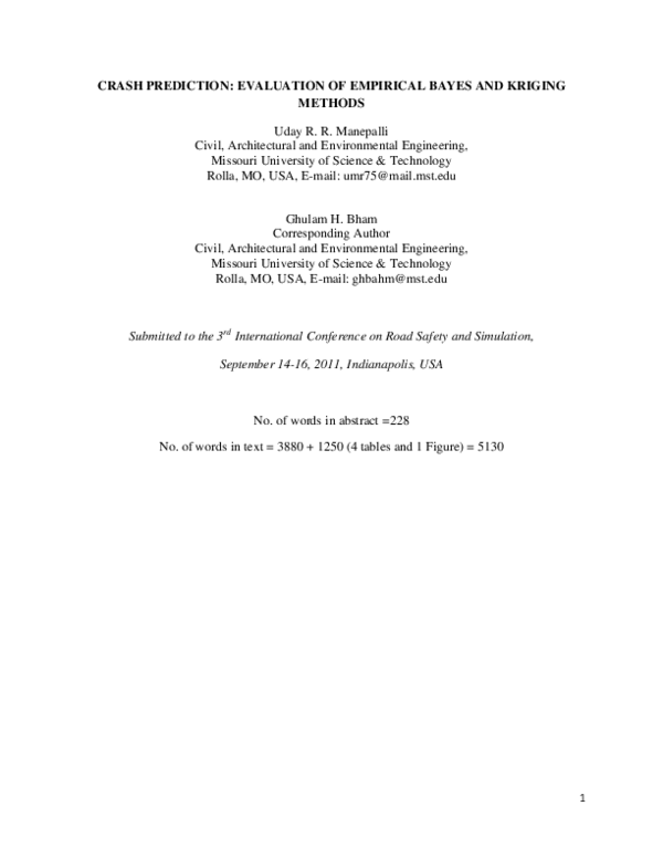 (PDF) Crash Prediction: Evaluation of Empirical Bayes and Kriging Methods