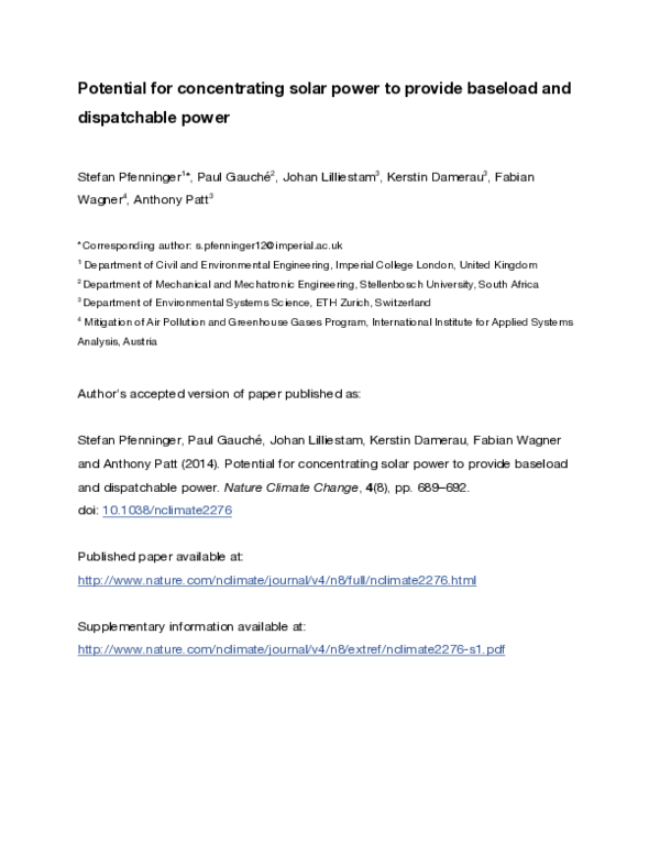 (PDF) Potential for concentrating solar power to provide baseload and ...