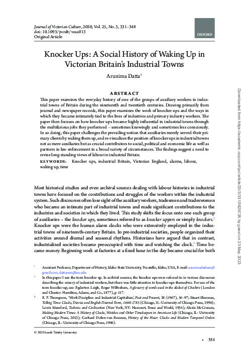 (PDF) Knocker Ups: A Social History of Waking Up in Victorian Britain’s ...