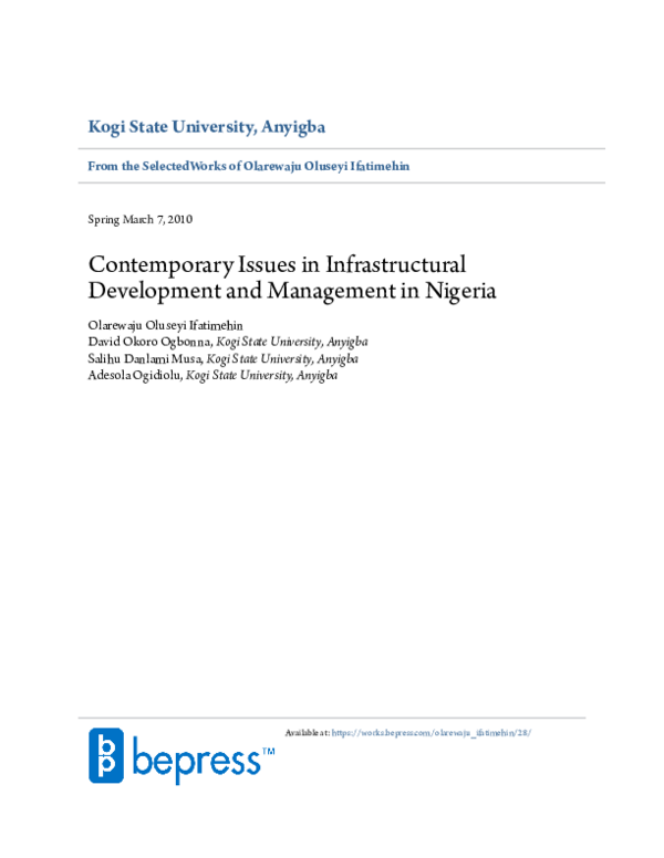(PDF) Contemporary Issues in Infrastructural Development and Management in Nigeria