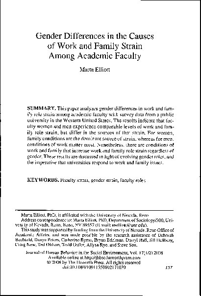 (PDF) Gender Differences in the Causes of Work and Family Strain Among ...