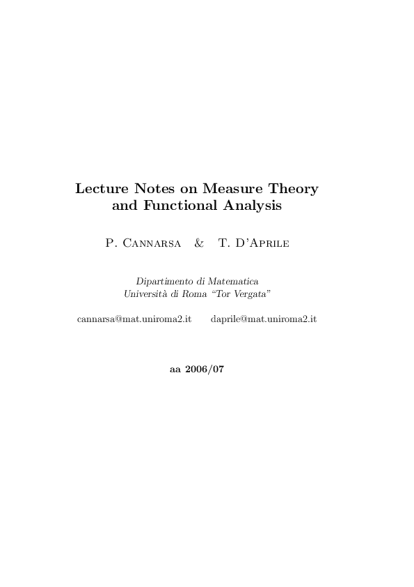 (PDF) Lecture Notes on Measure Theory and Functional Analysis