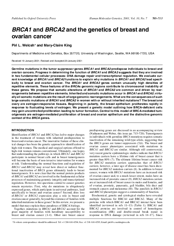 (PDF) BRCA1 and BRCA2 and the genetics of breast and ovarian cancer