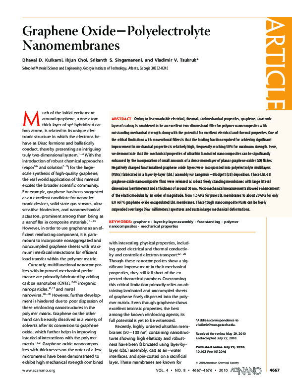 (PDF) Graphene Oxide−Polyelectrolyte Nanomembranes