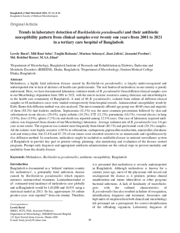 (PDF) Trends in laboratory detection of Burkholderia pseudomallei and ...