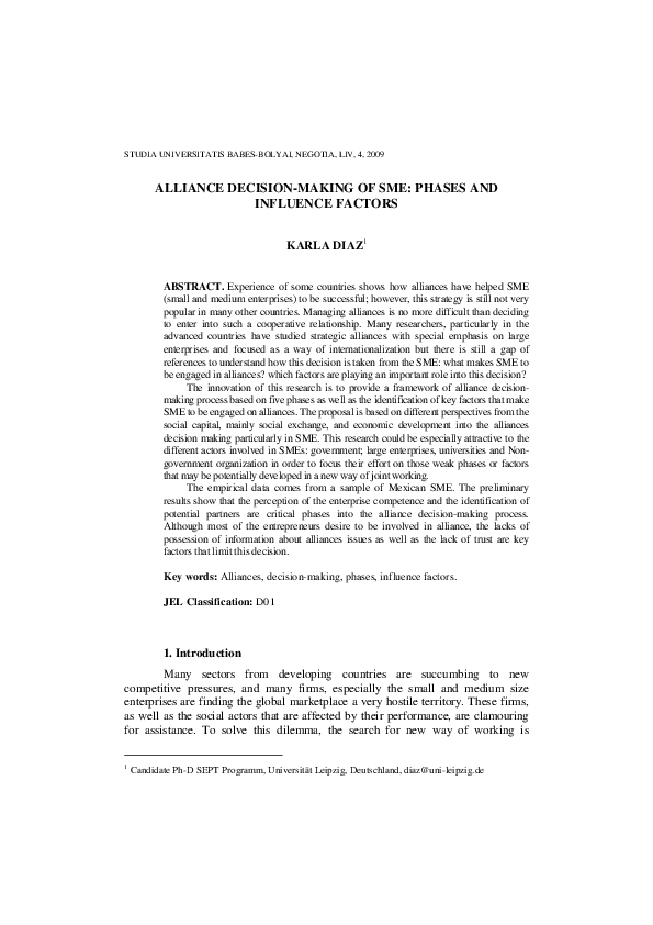 (PDF) Alliance Decision-Making of Sme: Phases and Influence Factors