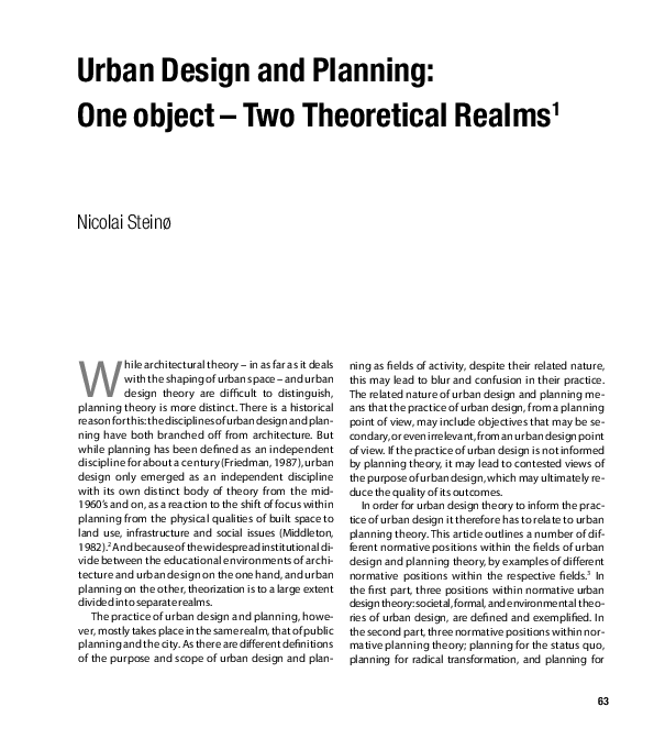 (PDF) Urban Design and Planning: One Object-Two Theoretical Realms