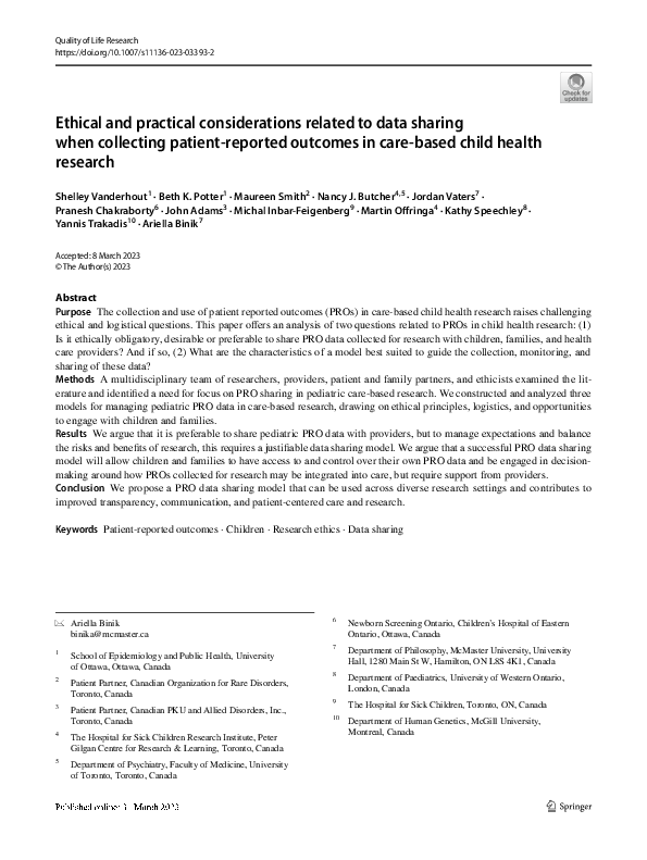 (PDF) Ethical and practical considerations related to data sharing when ...