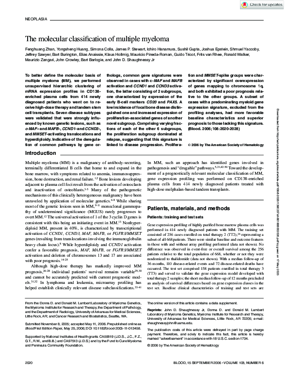 (PDF) The molecular classification of multiple myeloma