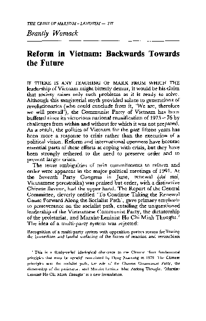 (PDF) Reform in Vietnam: Backwards Towards the Future