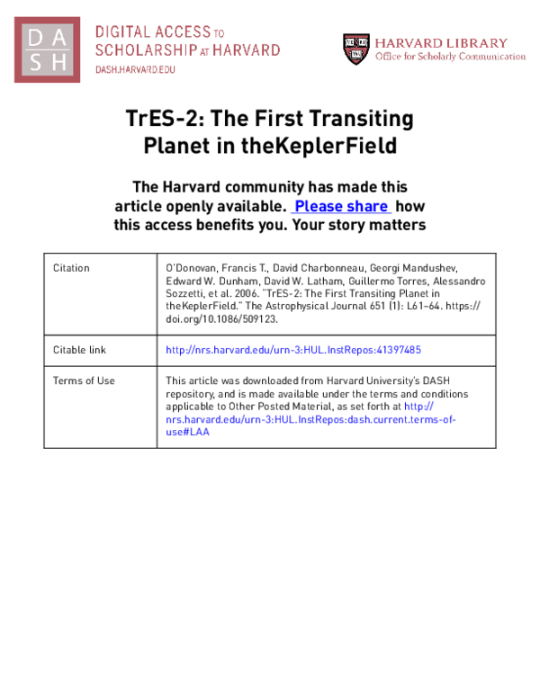 (PDF) TrES-2: The First Transiting Planet in the Kepler Field ...