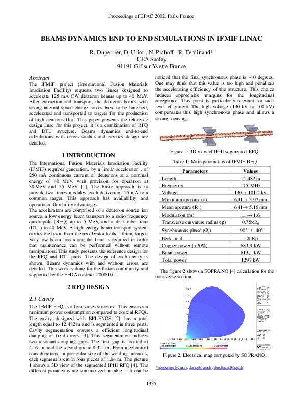 (PDF) Beams Dynamics End to End Simulations in IFMIF Linac