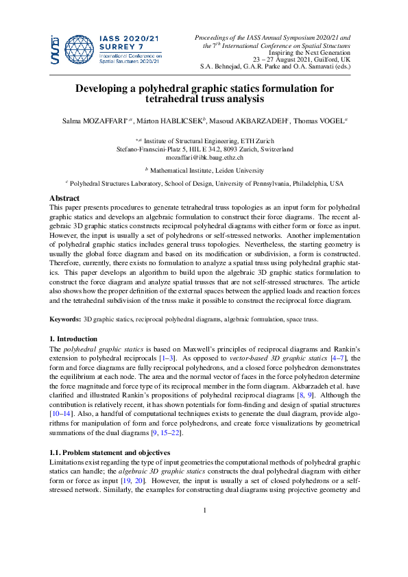 (PDF) Developing a polyhedral graphic statics formulation for ...